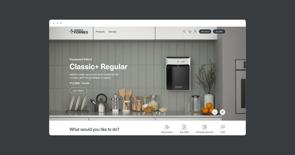 Eureka Forbes | Research, UX Strategy, UI Design, UX Writing, Content Writing, Photography & 3D