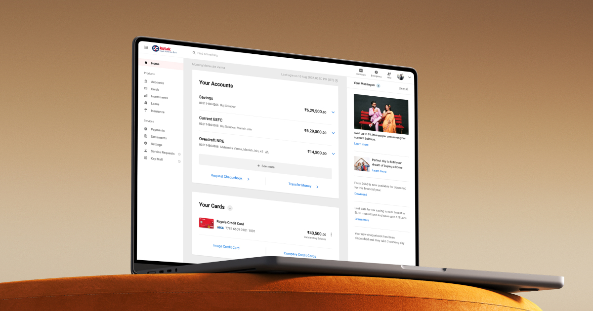 Kotak Net Banking | UI/UX, Concepting, UX Research, Design, Motion, and ...